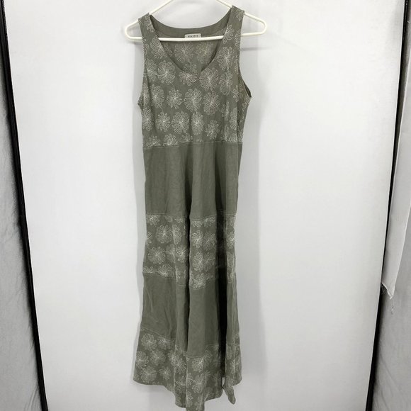 Rosso35 | Dresses | Rosso35 Green Floral Linen Maxi Dress 44 | Poshmark